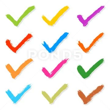 Set of check mark hand drawn signs. Collection of checkmark symbols ...