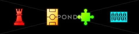 Set Chess, Hockey table, Puzzle pieces toy and Board game icon. Vector ...