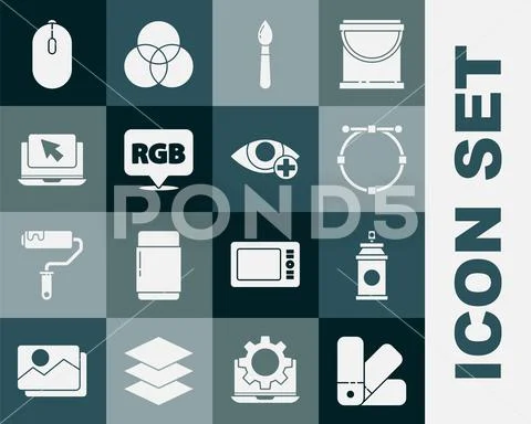 Set Color palette guide, Paint spray can, Circle with Bezier curve, brush: Graphic #164486477