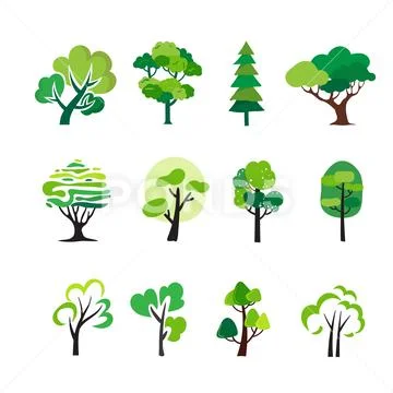 Set of Colorful tree vector illustration ~ Clip Art #175905671