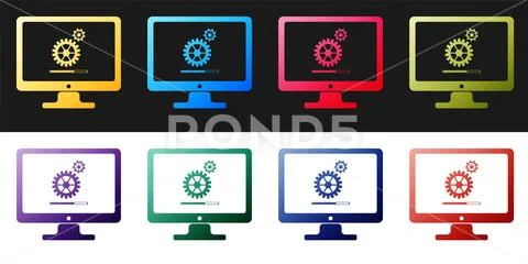 Set Computer monitor update process with gear progress and loading bar ...
