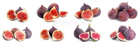 Set of cut and whole figs on white background. Banner design Stock ...