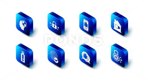 Set Cyber security, System bug on mobile, Smart home, Fingerprint, USB flash: Royalty Free ...