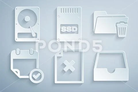 Set Delete file document, folder, Calendar with check mark, Social media inbox: Royalty Free ...