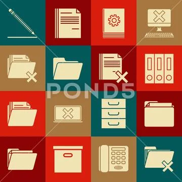 Set Delete folder, Document, Office folders with papers and documents, User Illustration #161603020