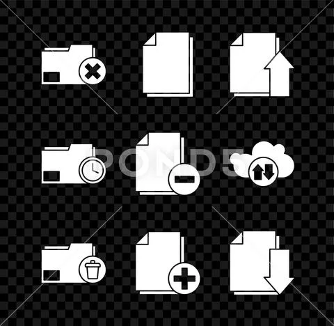 Set Delete folder, Document, Upload file document, Add new, with download, clock ~ Clip Art ...