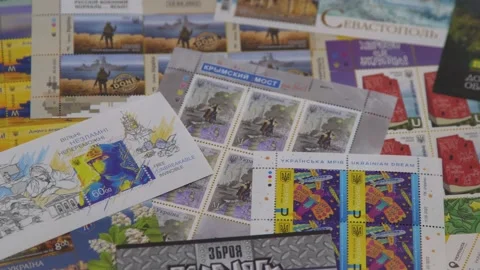 A set of different postage stamps of Ukr... | Stock Video | Pond5