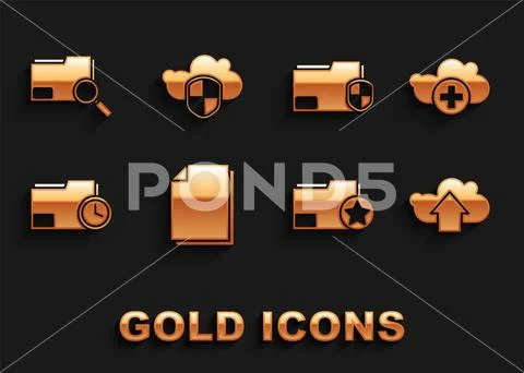 Set Document, Add cloud, Cloud upload, folder with star, clock, protection, S: Royalty Free ...