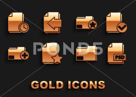 Set Document with star, and check mark, PSD file document, folder, Add new: Royalty Free #166360686