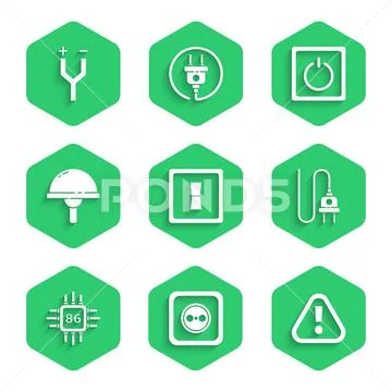 Set Electric light switch, Electrical outlet, Exclamation mark in ...