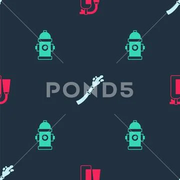 Set Fire extinguisher, hose reel and hydrant on seamless pattern. Vector ~ Clip Art #199282067