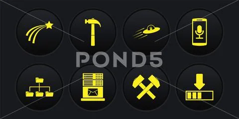 Set Folder tree, Mobile recording, Mail server, Two crossed hammers, UFO flying: Royalty Free ...