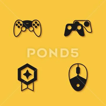 Set Game controller or joystick, Computer mouse, rating with medal and icon with: Royalty Free ...