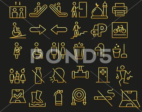 Set of gold wayfinding icons Isolated on black background ~ Clip Art ...