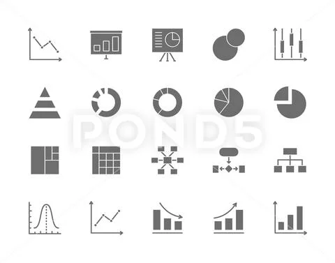 Set of Graph and Chart Grey Icons. Pie Chart, Statistics, Presentation ...