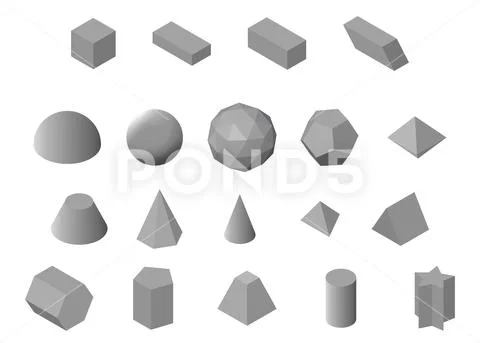 Set of gray vector isometric basic 3d shapes: Graphic #145211569