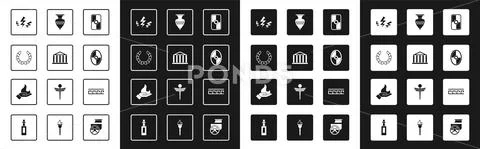 Set Greek shield, Parthenon, Laurel wreath, Zeus, Ancient amphorae ...