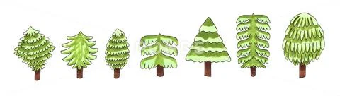 Set of green conifer trees: Graphic #145009101