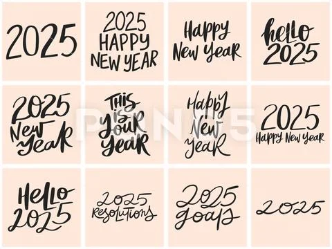 Set of handwritten quotes about New 2025 Year.: Graphic #287579261