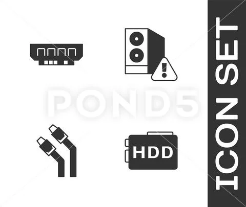 Set Hard disk drive HDD, RAM, random access memory, LAN cable network ...