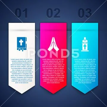 Set Holy bible book, Hands in praying position and Church pastor ...
