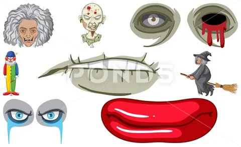 Set of horror halloween objects and cartoon characters: Royalty Free ...