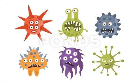 Set of humanized germs with eyes. Vector illustration.: Graphic #117271249