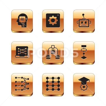 Set Humanoid robot, Neural network, Server, Data, Artificial intelligence Illustration #163175792