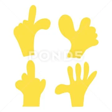 A set of illustrations of an icon with a raised thumb, middle finger ...