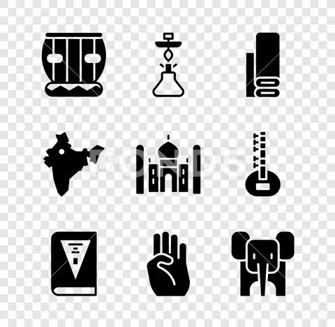 Set Instrument tabla, Hookah, Indian textile fabric, constitution day ...