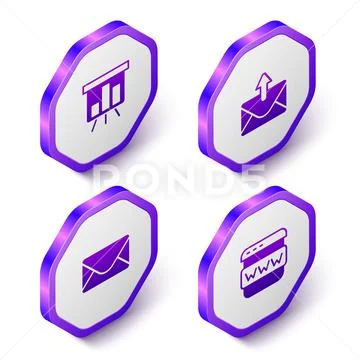 Set Isometric Board with graph chart, Mail and e-mail, and Browser window icon: Royalty Free ...