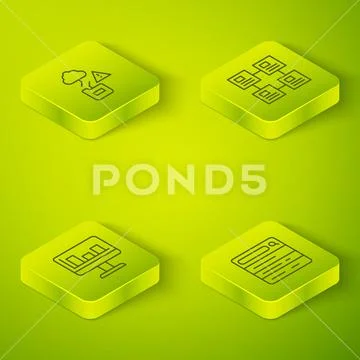 Set Isometric line Hierarchy organogram chart, Monitor with graph, Search engine: Royalty Free ...