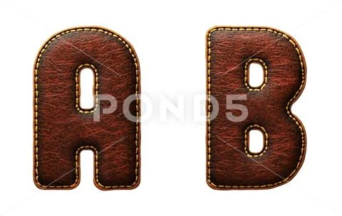 Set of leather letters A, B uppercase. 3D render font with skin texture ...