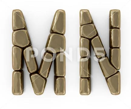 Set of letters, numbers and symbols from gold bars. 3D Illustration ...