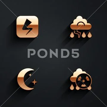 Set Lightning bolt, Cloud and lightning, Moon stars and Acid rain ...