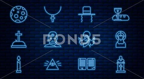 Set line Church pastor preaching, Jesus Christ, Orthodox jewish hat ...