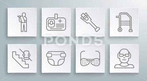Set line Disabled elevator, Identification badge, Adult diaper, Blind ...