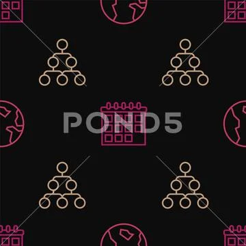 Set line Earth globe, Hierarchy organogram chart and Calendar on seamless p.. Illustration ...