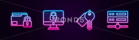 Set line Folder and lock, Lock on computer monitor, Marked key and Server, Data ~ Clip Art ...