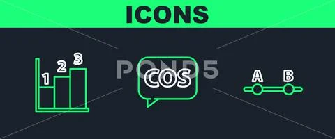 Set line Graph, schedule, chart, diagram, and Mathematics function cosine ic: Graphic #205534605