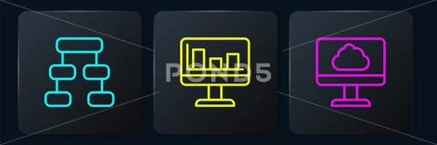 Set line Hierarchy organogram chart, Cloud technology data transfer and Monitor: Royalty Free ...