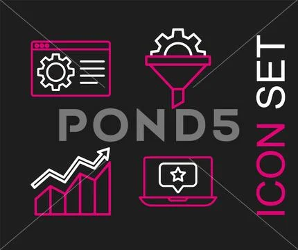 Set line Laptop with star, Financial growth increase, Sales funnel gear and: Graphic #231731825