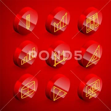 Set line Pencil, Graph, schedule, chart, diagram, Office folders ...