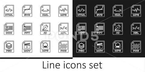 Set line PNG file document, XSL, XML, PPT, DOC, HTML, AI and SVG icon. Vector: Royalty Free ...
