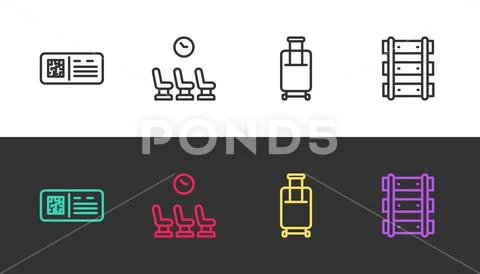 Set line QR code ticket train, Waiting room, Suitcase and Railway ...