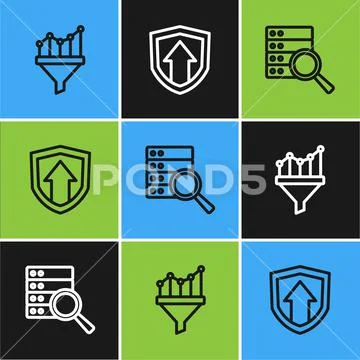 Set line Sales funnel with chart, Server and Financial growth icon ...