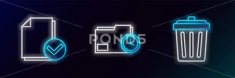 Set line Trash can, Document and check mark and folder with clock icon. Glo.. ~ Clip Art #248984087