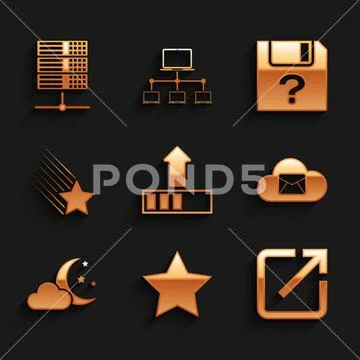 Set Loading, Star, Open new window, Cloud mail server, with moon and stars and: Graphic #167054725