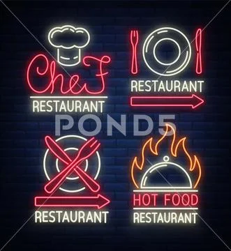 Set of logos, labels for the restaurant, the dining room, store food ...