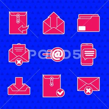Set Mail and e-mail, Envelope check mark, Delete envelope, Chat messages: Royalty Free #161785602